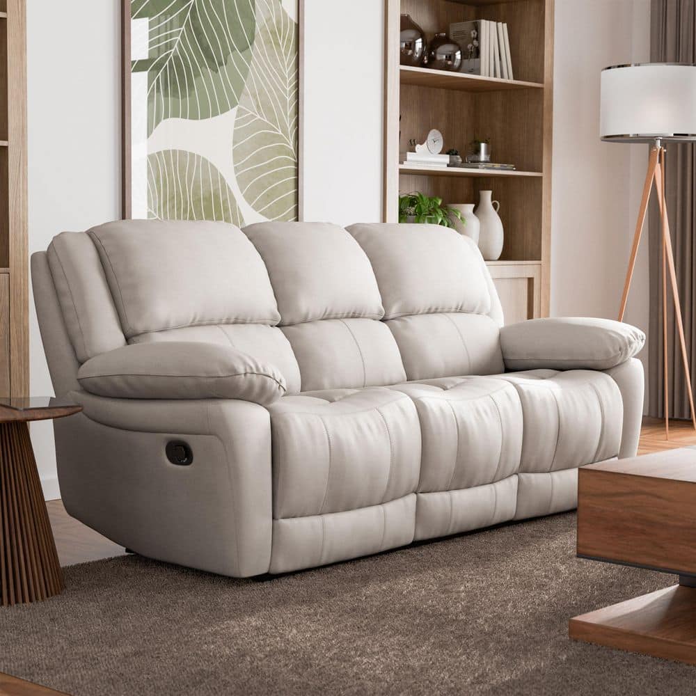 Furniture of America Loure 82 in. Pillow Top Arms Leather Rectangle ...