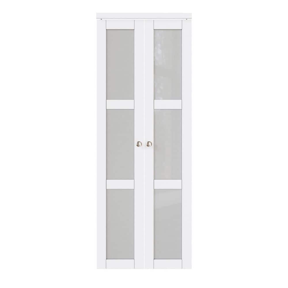 ARK DESIGN 32 in. x 80 in. 3-Lite Tempered Frosted Glass Solid Core ...