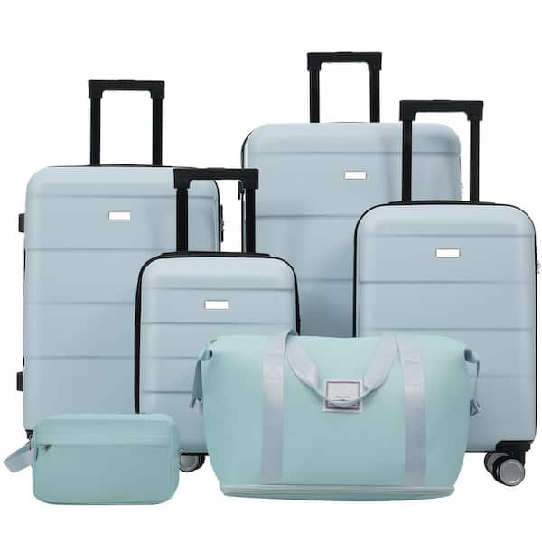 Merax 6 Piece Light Blue ABS Hardshell Spinner 16,20,24,28 Luggage Set ...