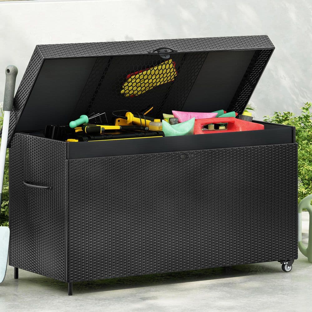 FASHION FINESSE LLC 200 Gal. Black All-Weather Rattan Outdoor Storage ...
