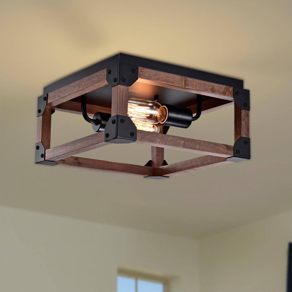 Warehouse of Tiffany Irmana 12 in. 2-Light Indoor Brown and Matte Black Flush Mount with Light ...