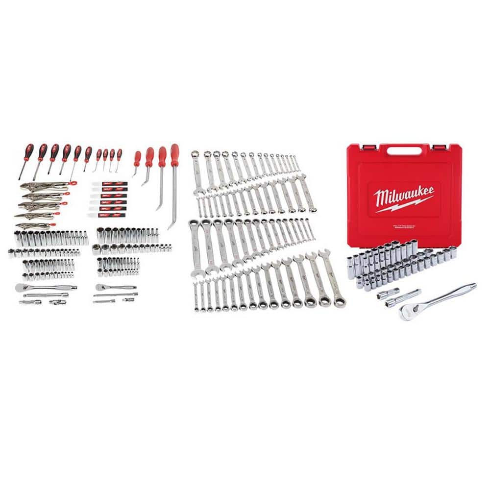 Milwaukee Mechanics Tool Set with 1/2 in. Drive SAE/Metric Ratchet and Socket Mechanics Set (238 ...