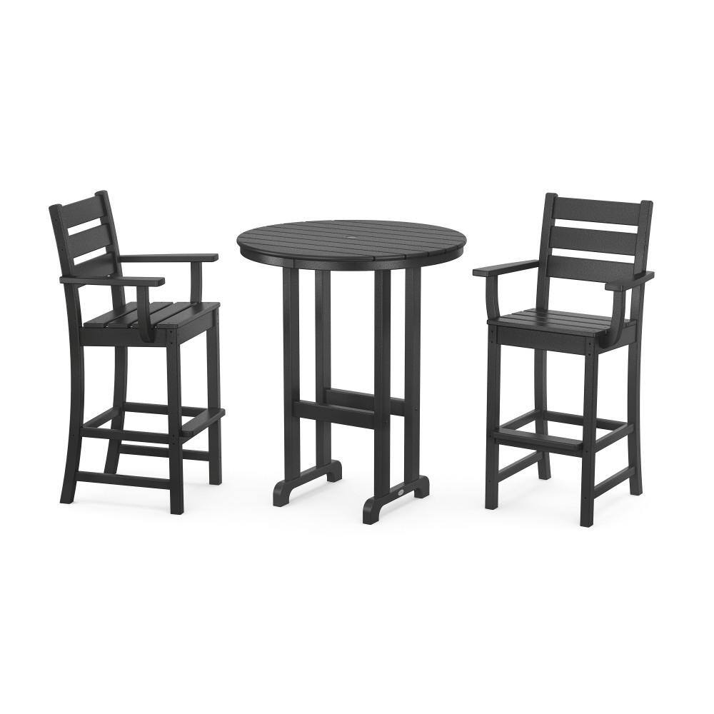 POLYWOOD Grant Park Black 3-Piece HDPE Plastic Farmhouse Bar Set ...