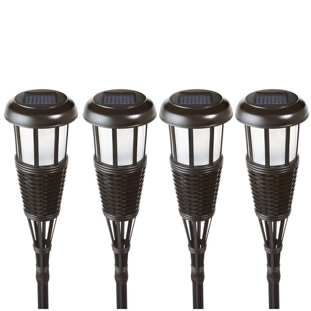 Misopily 4 Pack Black Rattan Solar Torch Light with Flickering Flame ...