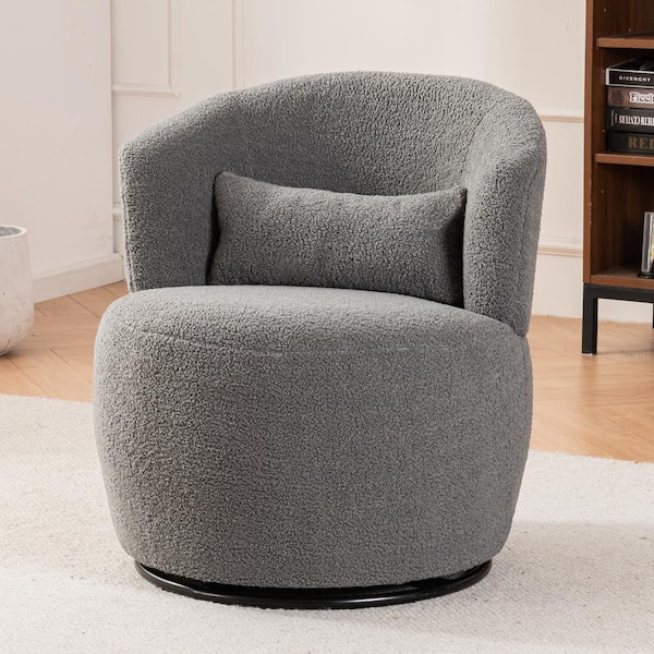 aisword Modern Teddy Fabric Swivel Barrel Chair with Metal Base, Comfy ...