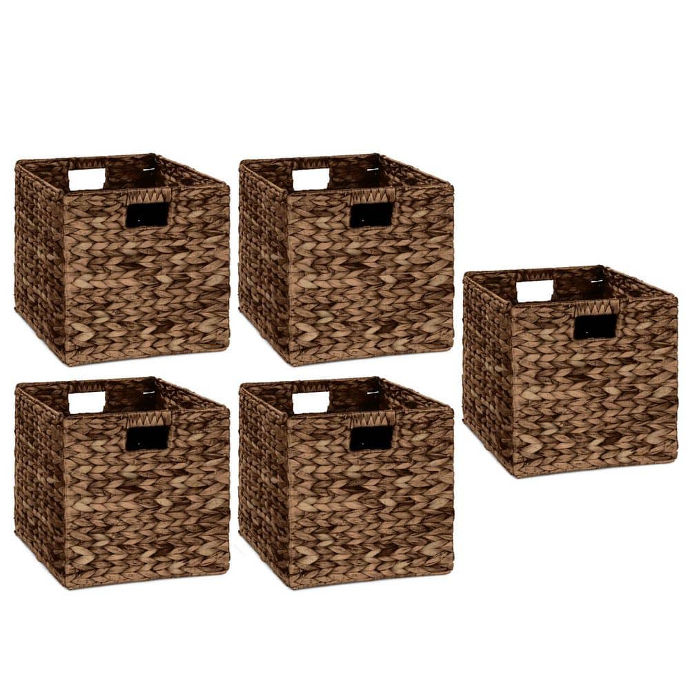Brown 12 in. x 12 in. Polyethylene Decorative Basket Set of 5 with Handles ZSKY5901 - The Home Depot