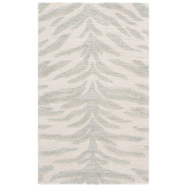 SAFAVIEH Ebony 4 ft. x 6 ft. Green/Ivory Zebra Striped Area Rug EBN603Y ...