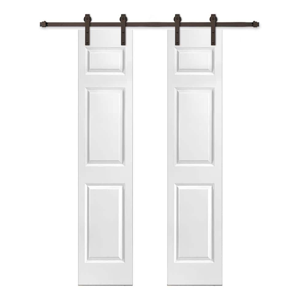 CALHOME 30 in. x 84 in. 6 Panel Primed White Composite Double Sliding ...