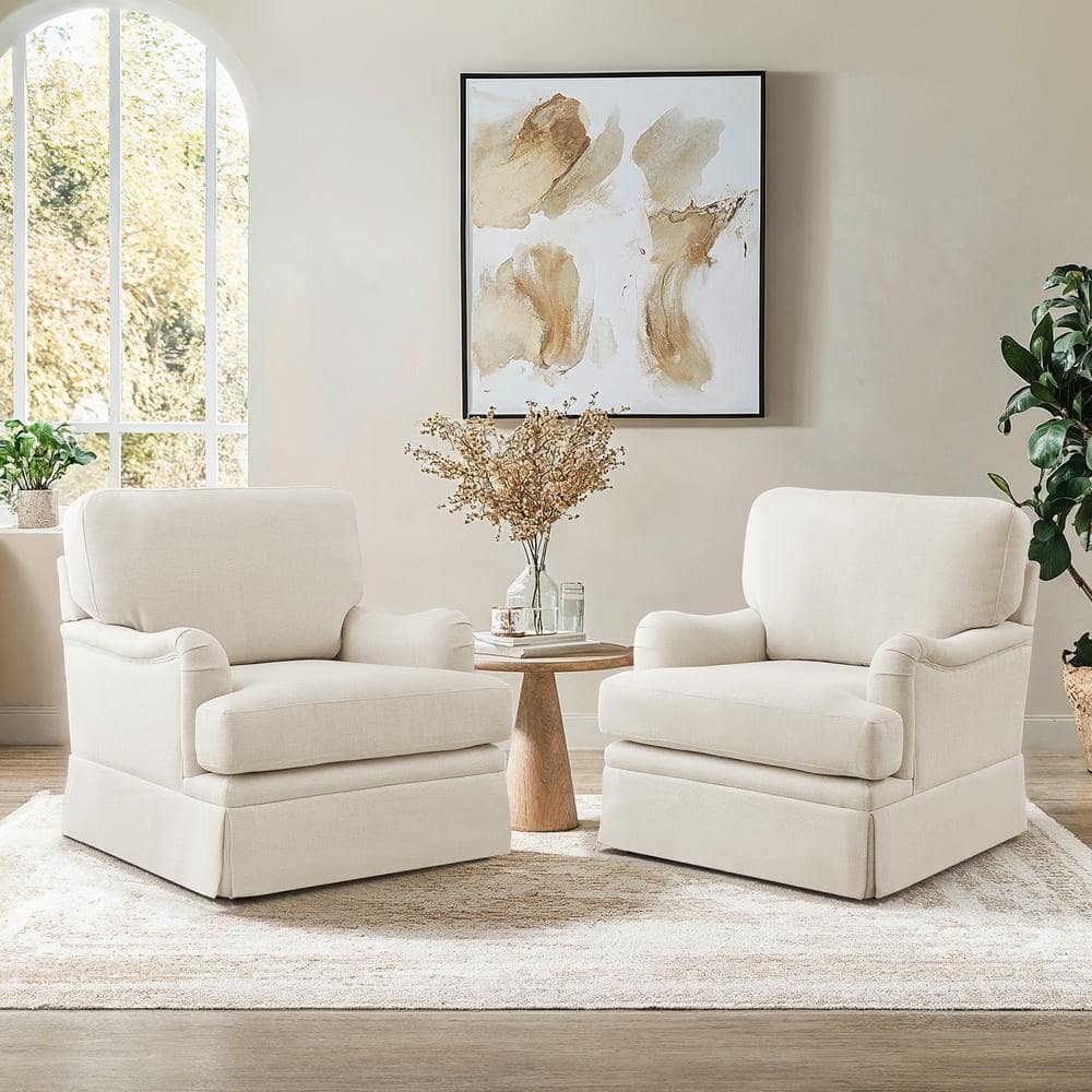 LUE BONA Muro Beige Fabric 360° Swivel Accent Armchair Modern ...