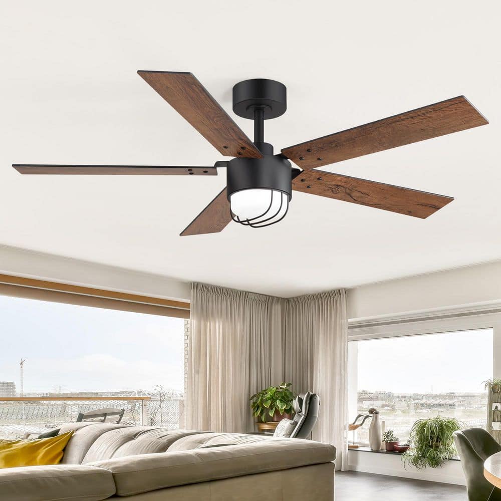 Breezary Lawrence 52 in. Black Standard Ceiling Fan with LED Light, 5 ...