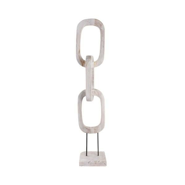 Liv & Skye White 8 in. x 41 in. Teak Wood Chain Sculpture on Stand ...