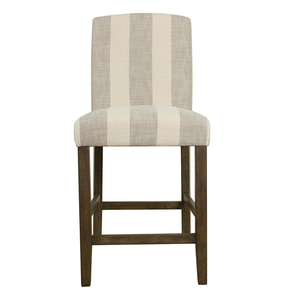 Homepop Curved Back 40 in. Taupe and Cream Awning Stripe High Back Wood ...