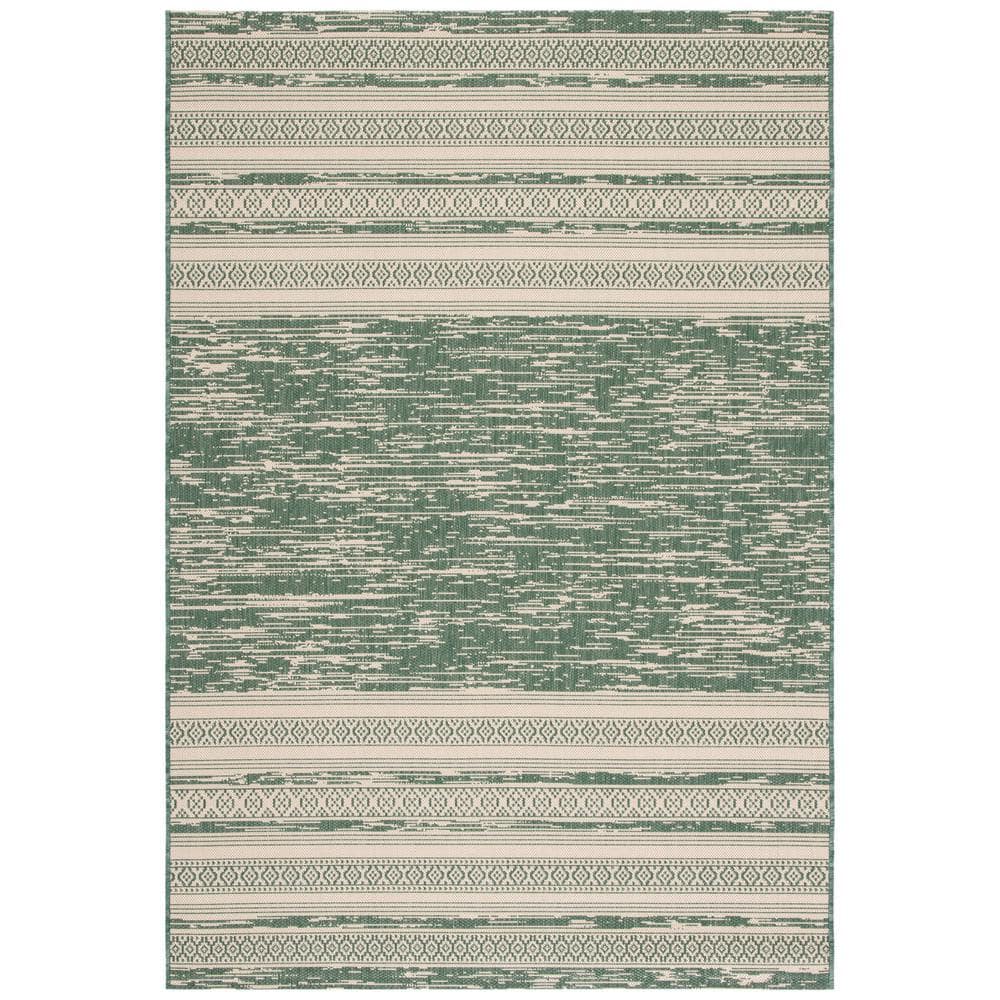 SAFAVIEH Courtyard Dark Green/Beige 3 ft. x 5 ft. Aztec Striped Indoor ...