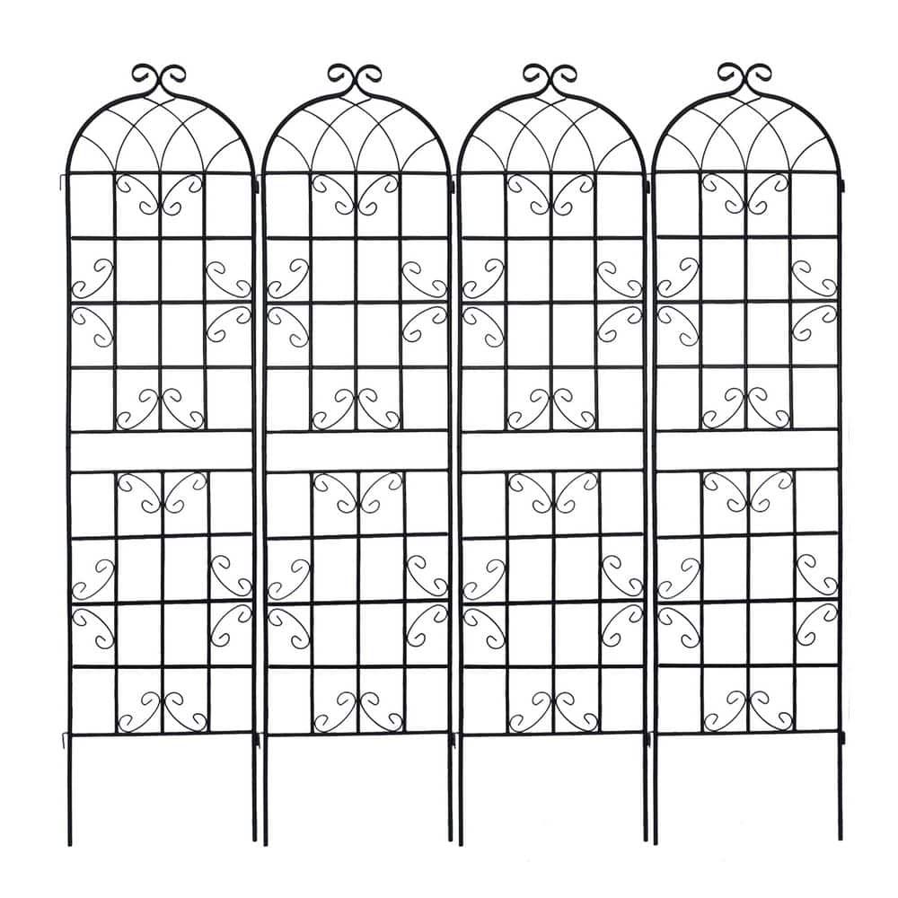 2-Piece 19.7 in. W x 86.7 in. H Black Metal Garden Trellis, Rustproof ...
