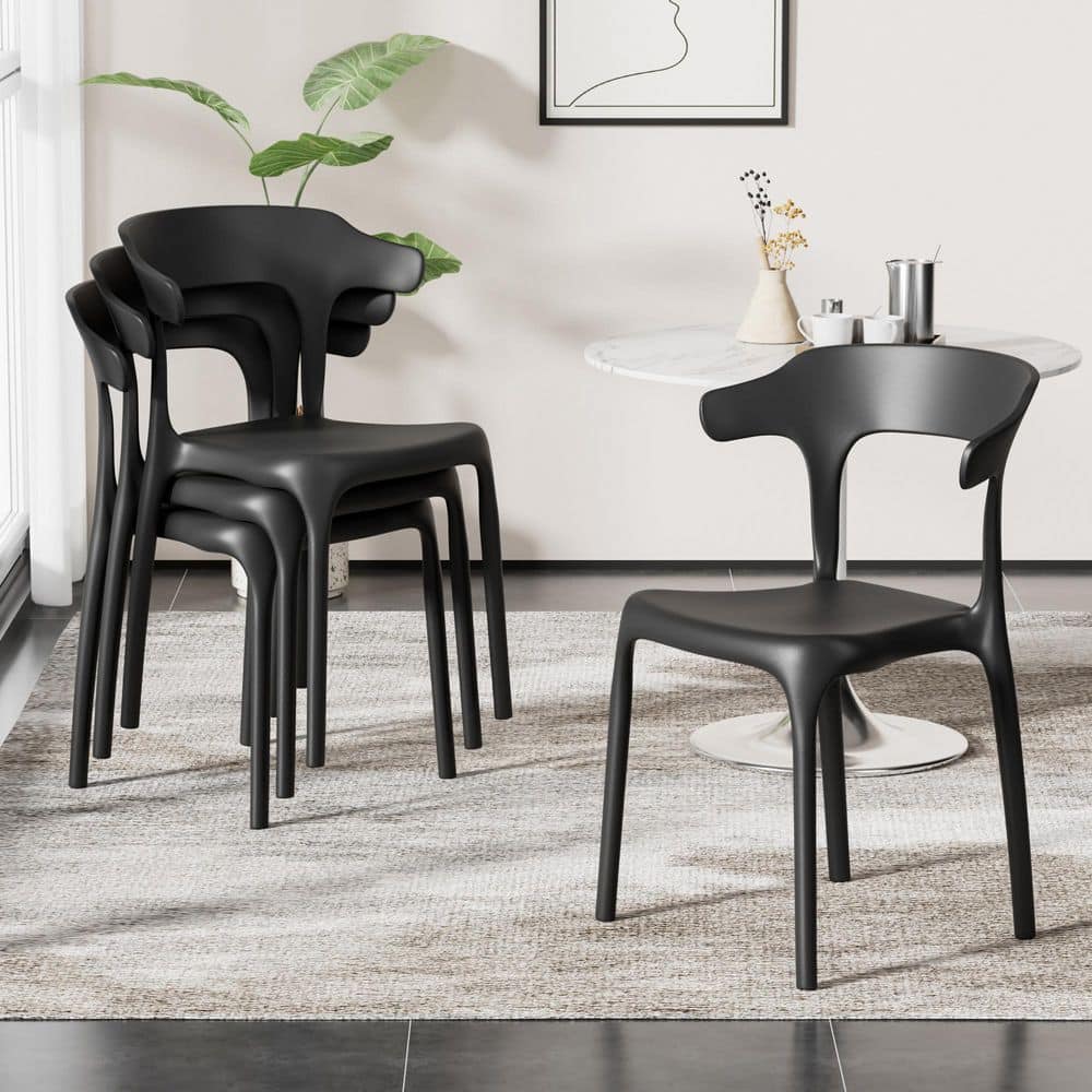 Reviews for VECELO Dining Chairs Set of 4, Modern Black Stackable ...