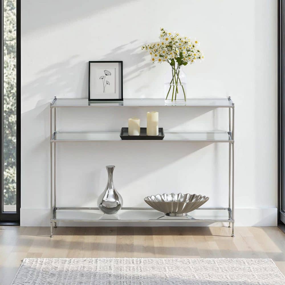 Convenience Concepts Royal Crest 42 in. Chrome and Glass Rectangle Glass Console Table with ...