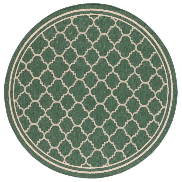 SAFAVIEH Courtyard Dark Green/Beige 7 ft. x 7 ft. Geometric Moroccan ...