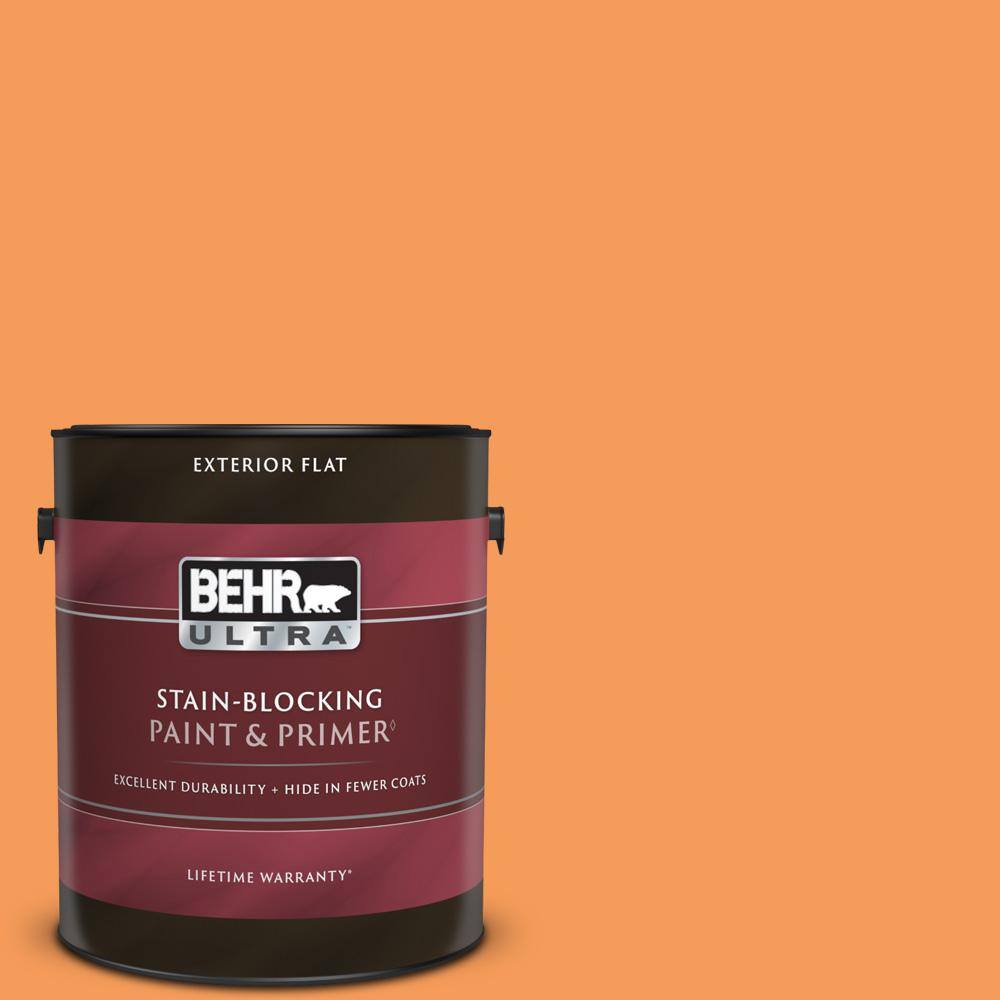 BEHR ULTRA 1 gal. #260B-6 Blaze Orange Flat Exterior Paint & Primer ...