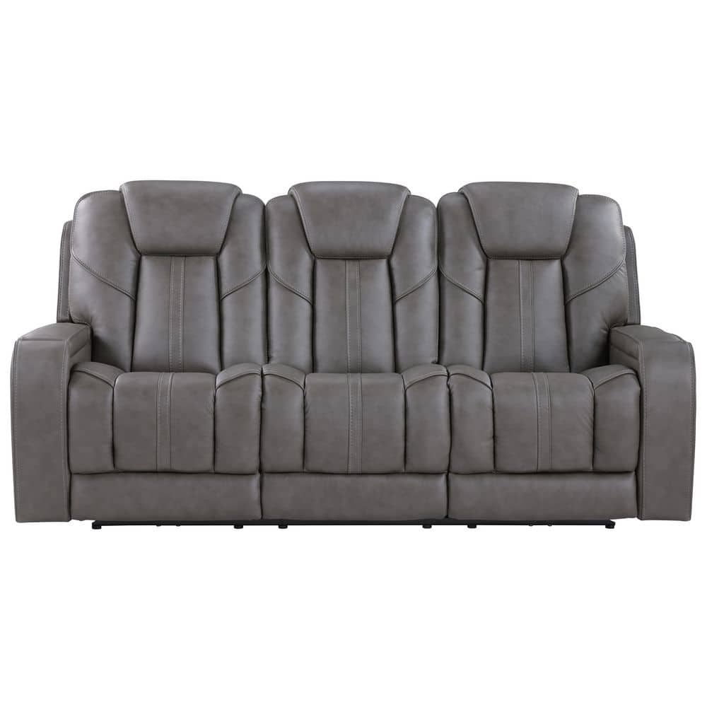 Steve Silver Daniel 87 in. Squared Arm Leather Rectangle Triple Power ...