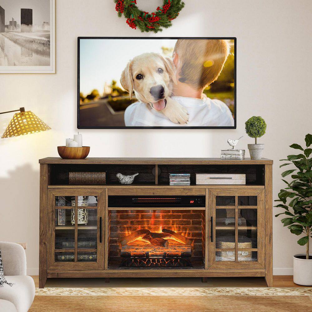 ToolCat 55 in. Freestanding Electric Electric Fireplace TV Stand with ...