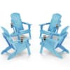 Mximu Blue HDPE Outdoor Folding Plastic Adirondack Chair with Cupholder ...
