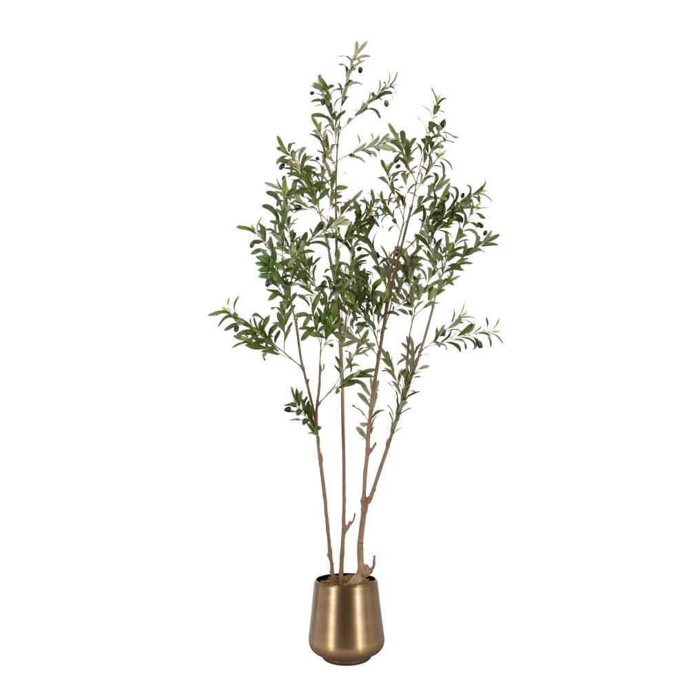 Kate and Laurel 7 ft. Artificial Olive Tree Tree in Bronze Metal Pot ...