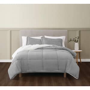 Truly Soft Textured Check Polyester Grey Full/Queen 3 Piece Comforter ...