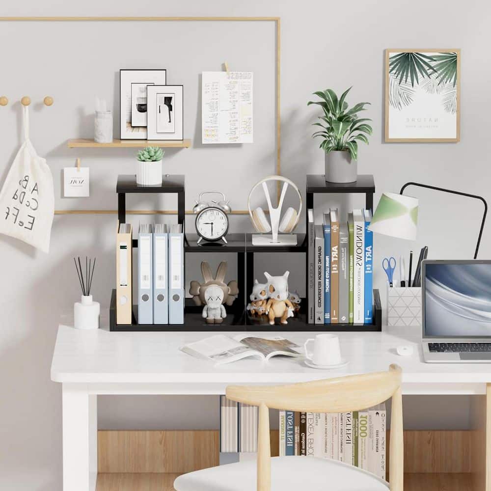 Black 12.2 in. x 12 in. Wood Minimal 3-Tier Desk Organizer Shelf ...