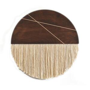 18 in. x 18 in. Dark Brown Modern Bohemian Linear Fiber Art Tapestry ...