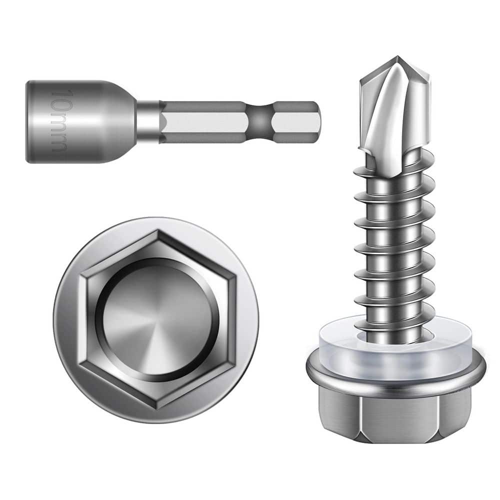 MYWISH #14 x 1 in. Stainless Steel Hex Washer Head Self Drilling Sheet ...
