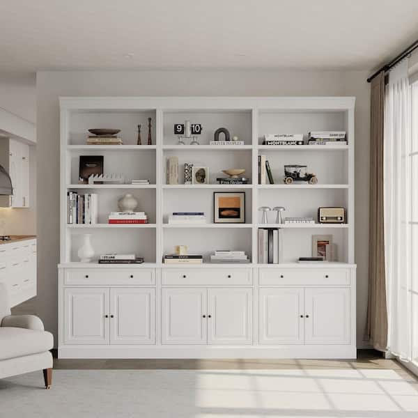 FUFU&GAGA 90.9 in. Tall x 102.4 in. Width White Wood 18-Shelf Wood ...