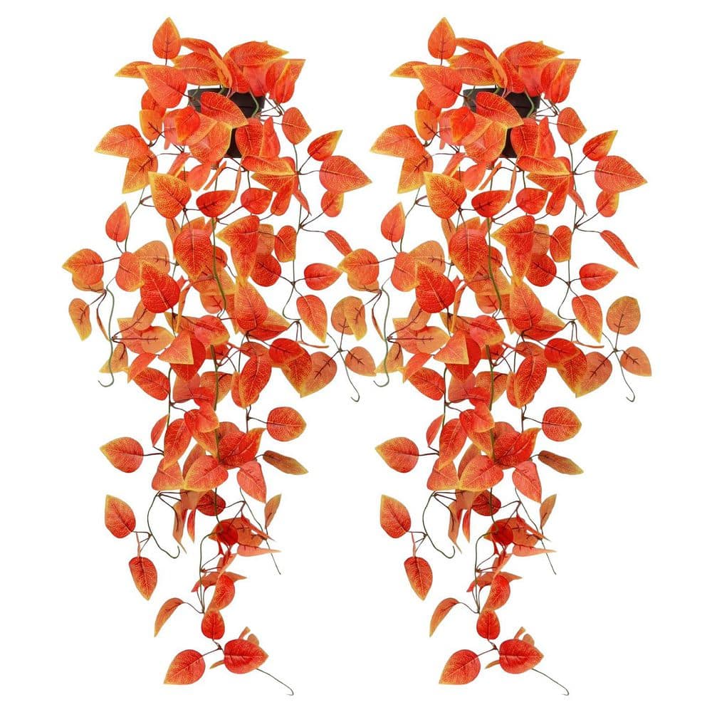 1 in. Pack Artificial Fall Orange Vine Potted Shrub Indoor Outdoor ...