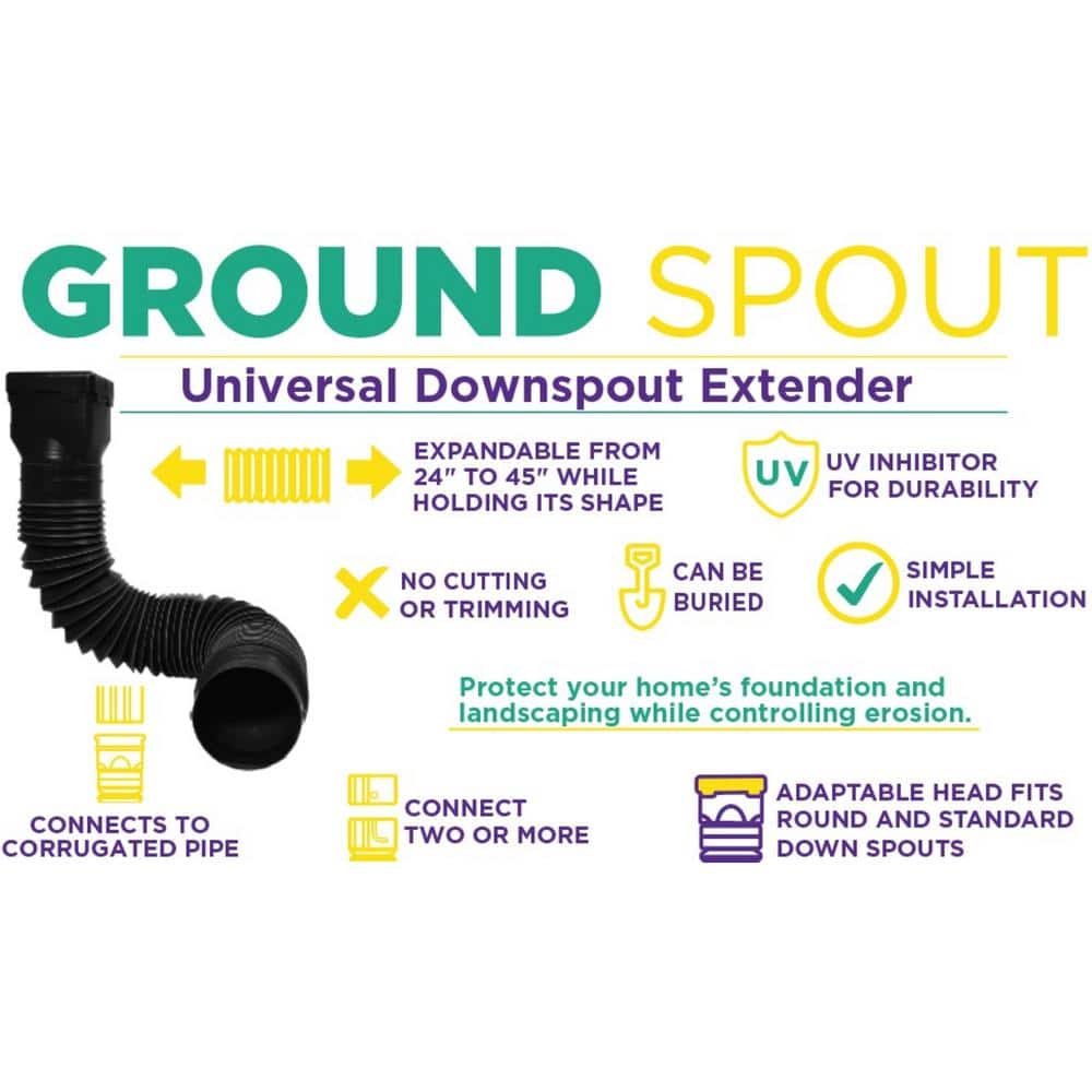 Spectra Pro Select Ground Spout 24 in. Black Polypropylene Downspout ...