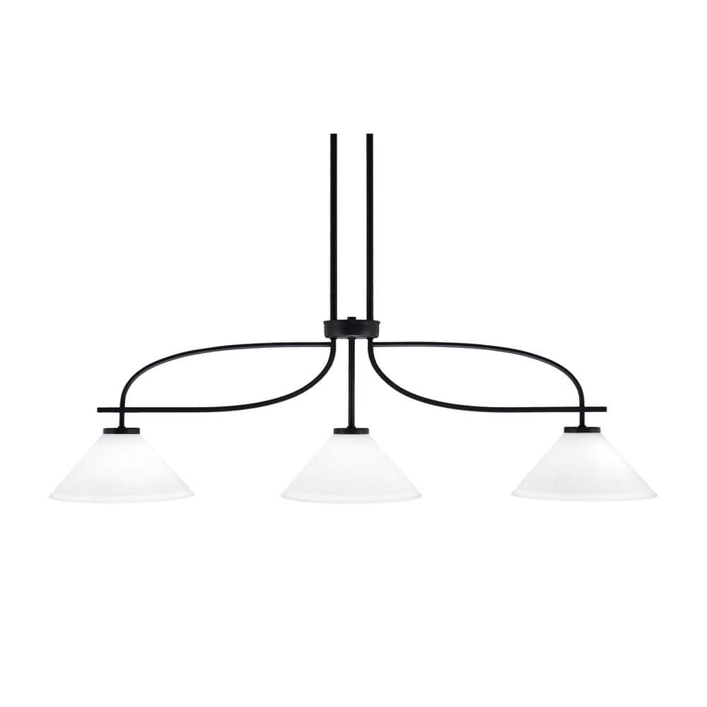 Olympia 3-Light Matte Black Billiard Light with 10 in. White Muslin ...