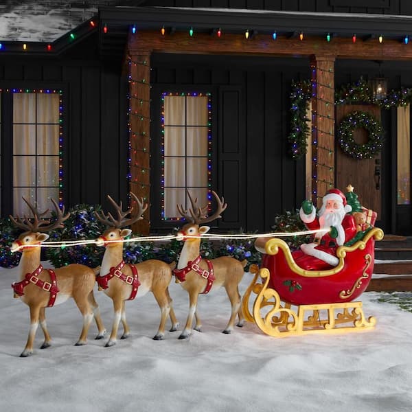 Home Accents Holiday 9 ft. Giant-Sized LED Santa's Sleigh with Reindeer Holiday Yard Decoration ...