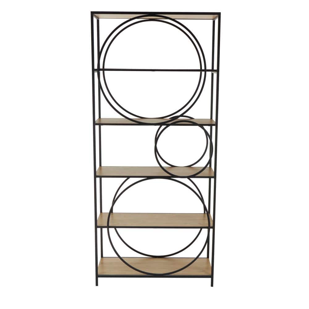 Litton Lane 71 in. Tall Black Metal Stationary Circle Shelving Unit ...