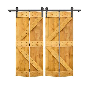CALHOME 40 in. x 84 in. Mid-Bar Series Solid Core Unfinished DIY Wood Double Bi-Fold Barn Doors ...