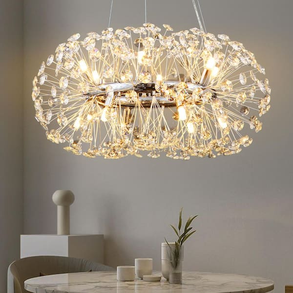 TinHon 12-Light Modern Chromium Color Dandelion Crystal Pendant ...