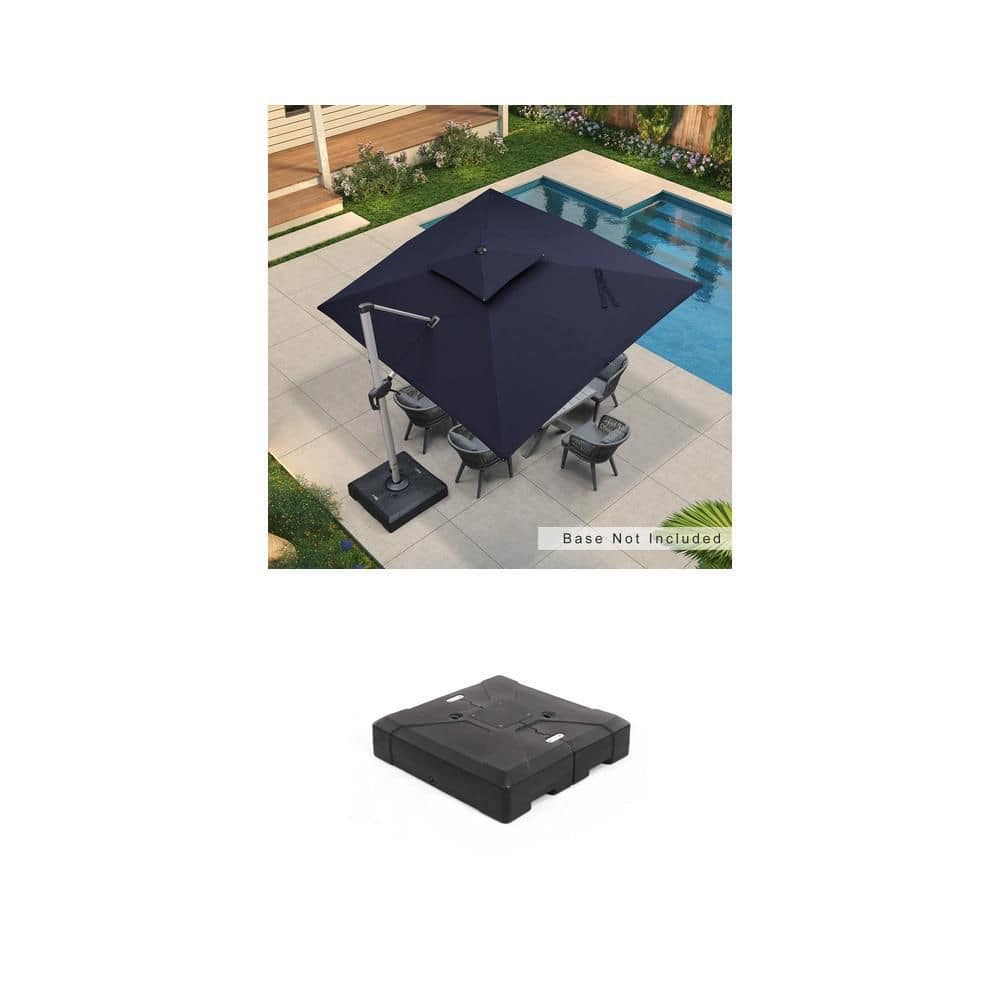 PURPLE LEAF 9 ft. x 11 ft. Navy Blue Cantilever Umbrella and 220 lbs ...