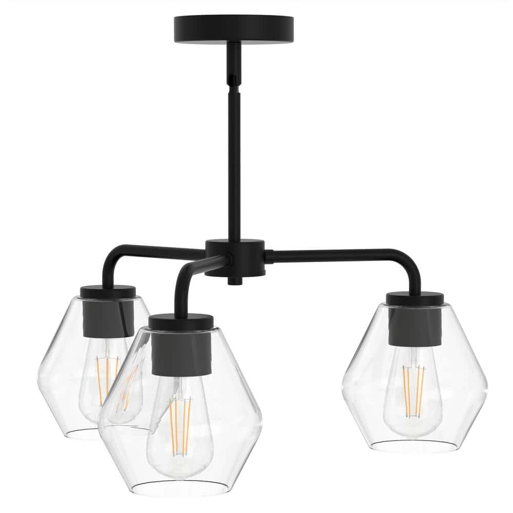YANSUN 20 in. 3-Light Black Modern Semi-Flush Mount Pendant Lighting ...