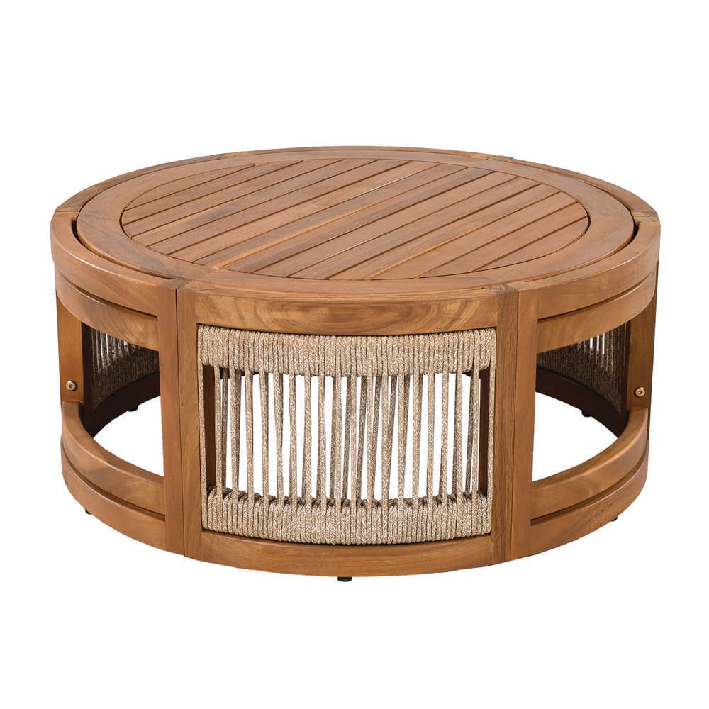 Brown Round Wood Outdoor Coffee Table, Patio Side Table BCT-153A - The ...