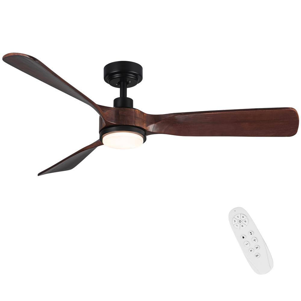 YUHAO 52 in. Integrated LED Light Kit Wood Downrod Ceiling Fan with ...
