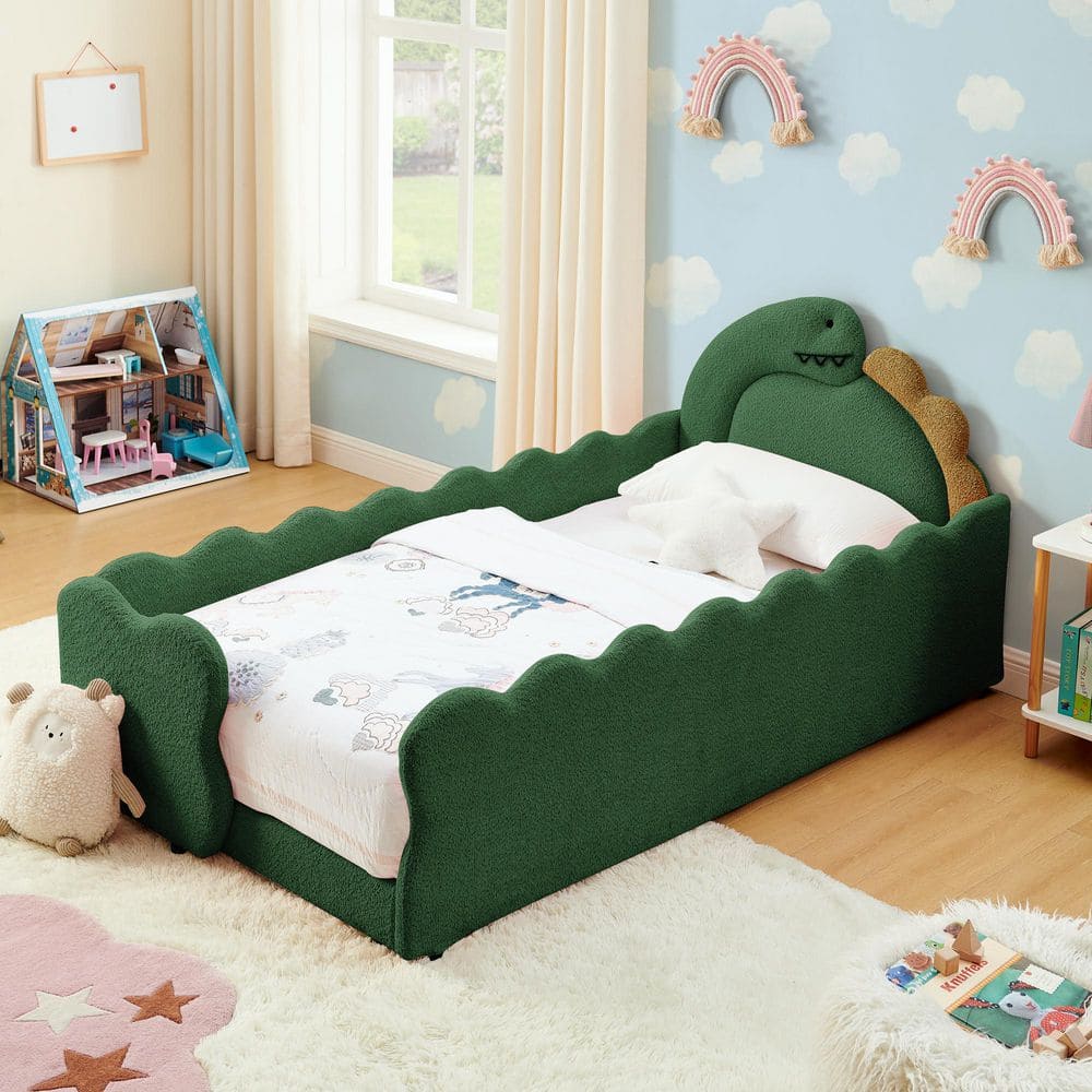 Noble House Aldmere Green Boucle Fabric Upholstered Cute Dinosaur ...