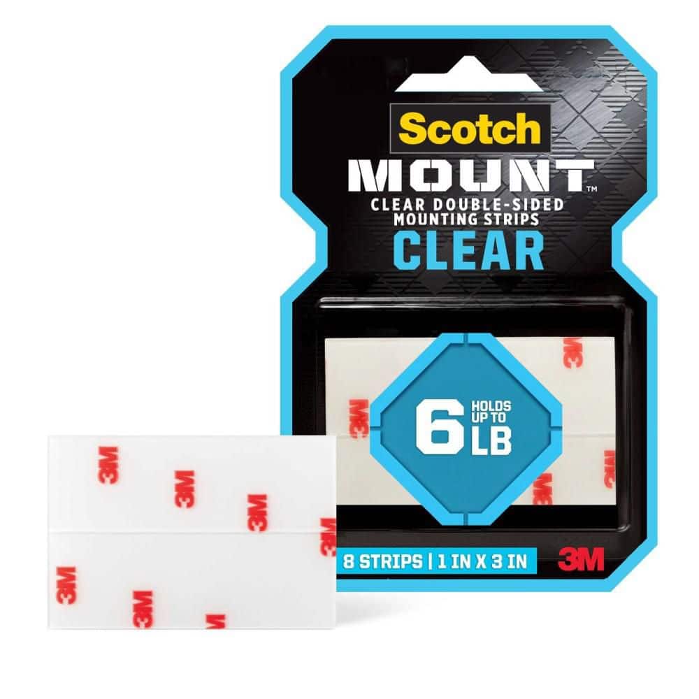 Scotch 1 in. x 3 in. Clear Double-Sided Mounting Strips, 8 Strips 410P ...