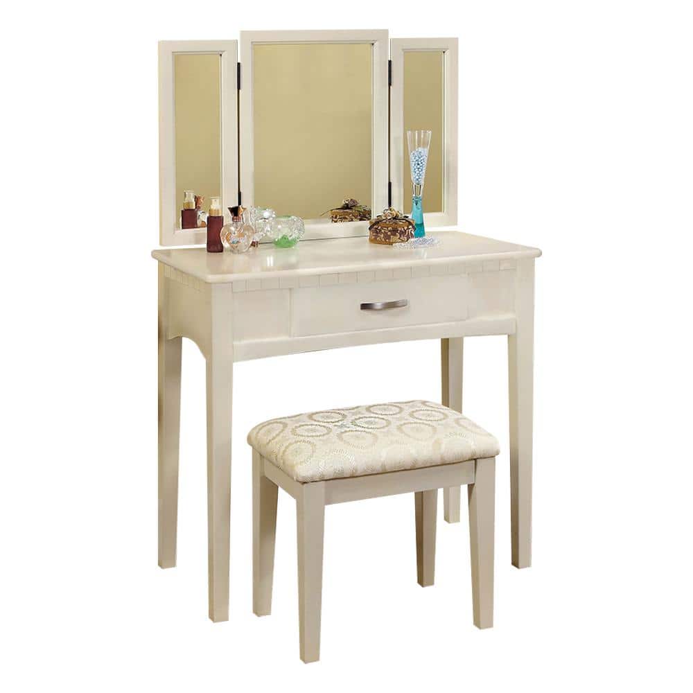 William's Home Furnishing Potterville White Vanity Table with Padded ...