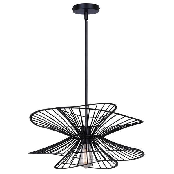 CANARM Channel 60-Watt 1-Light Black Statement Pendant Light with Metal ...