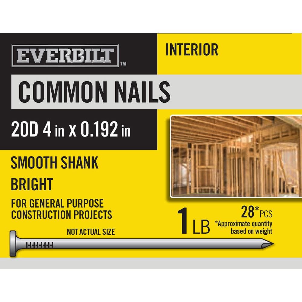 Everbilt 20D 4 in. Common Nails Bright 1 lb (Approximately 28 Pieces ...