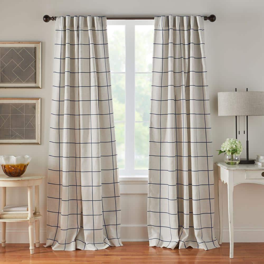 Elrene Brighton Indigo Polyester Blend Windowpane Plaid 52 in. W x 84 ...
