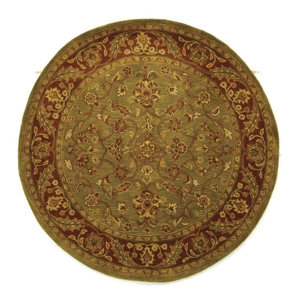 SAFAVIEH Golden Jaipur Green/Rust 4 ft. x 4 ft. Round Border Area Rug ...