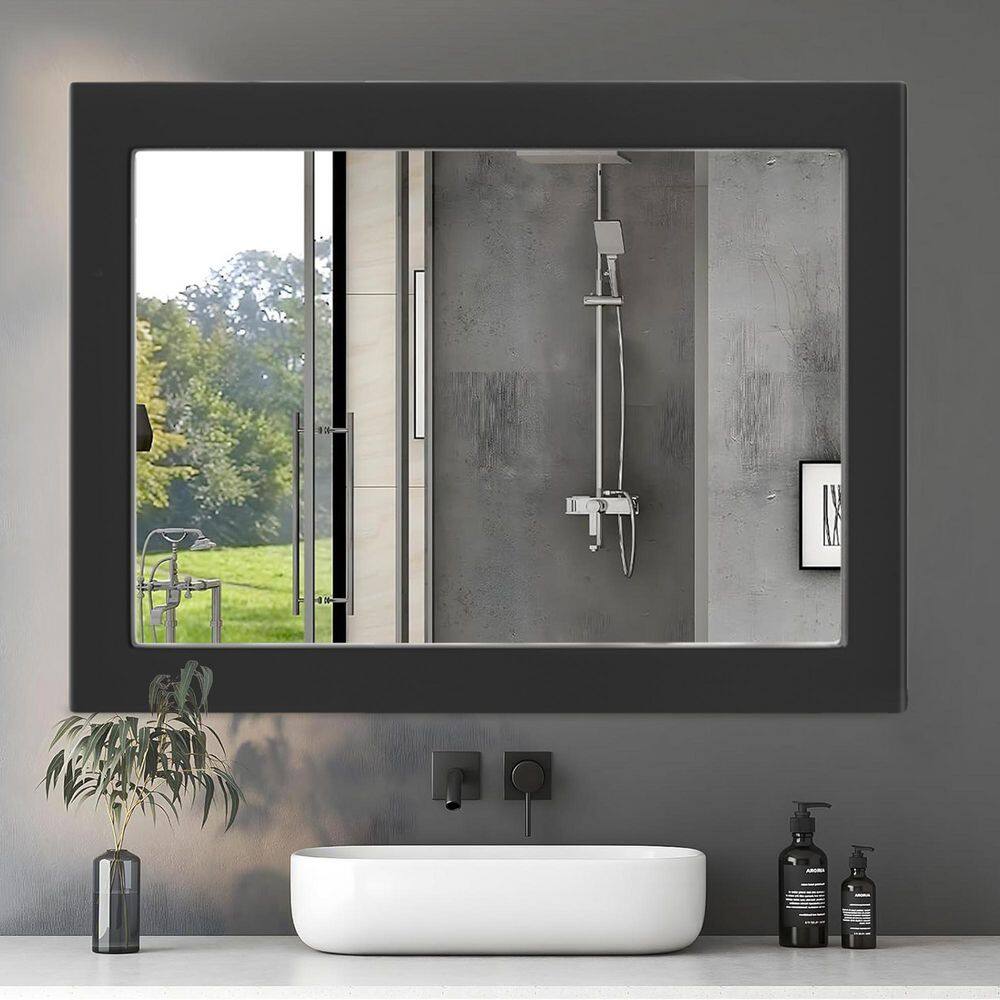 30 in. W x 40 in. H Classic Black Rectangular Wood Frame Bathroom ...